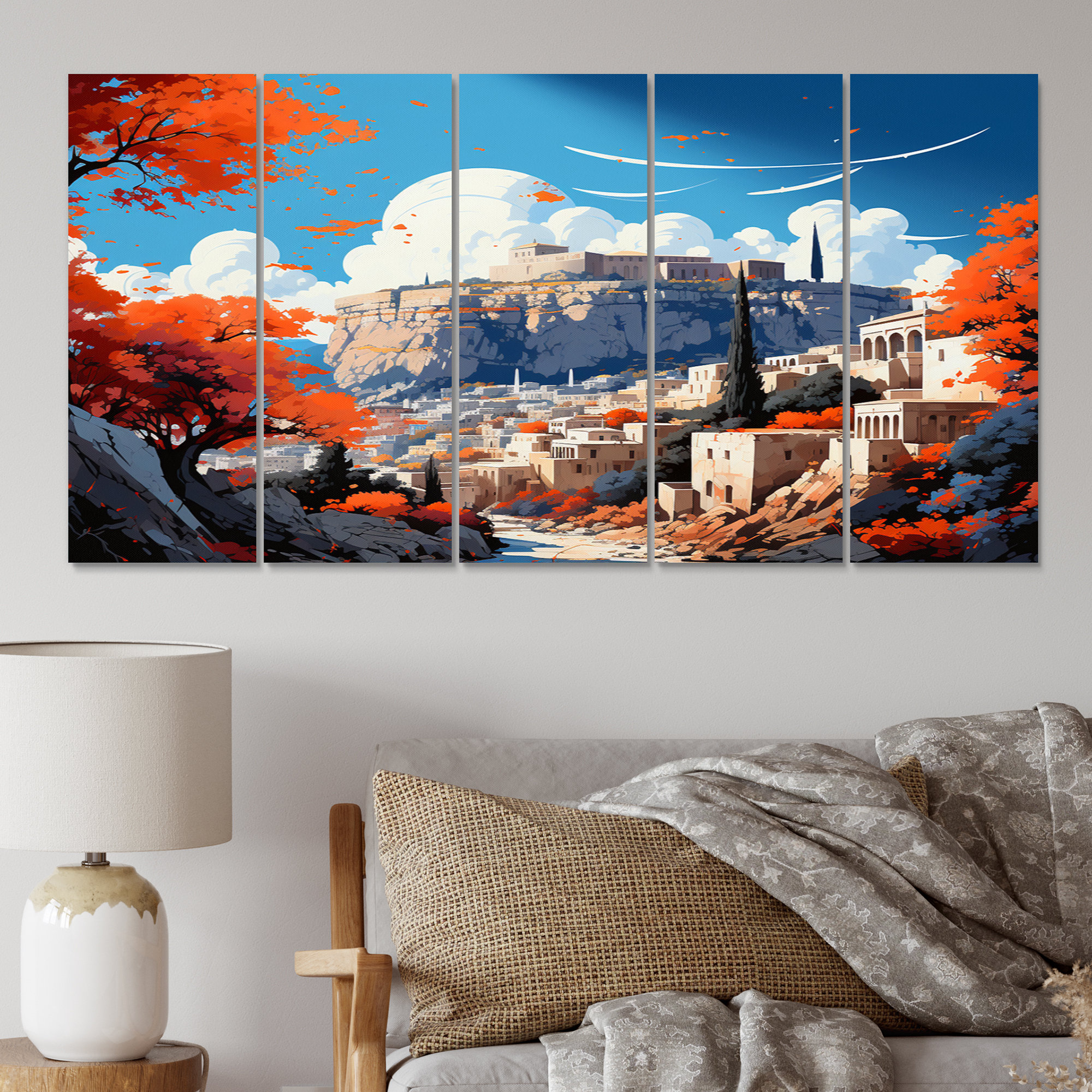 Design Art City Athens Popart II - Athens Canvas Print - 5 Equal Panels | Wayfair